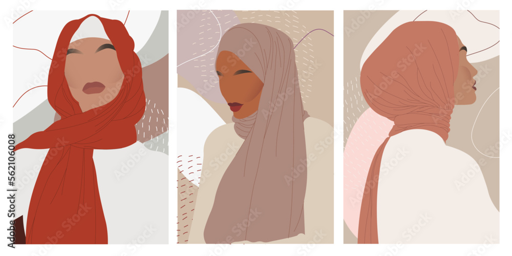 Abstract portraits of international women in hijab muslim female ...