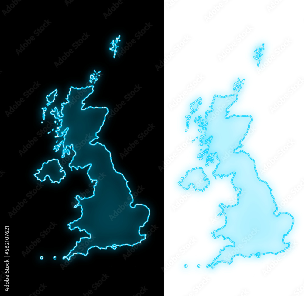 united kingdom map blue light futuristic transparent background Stock ...
