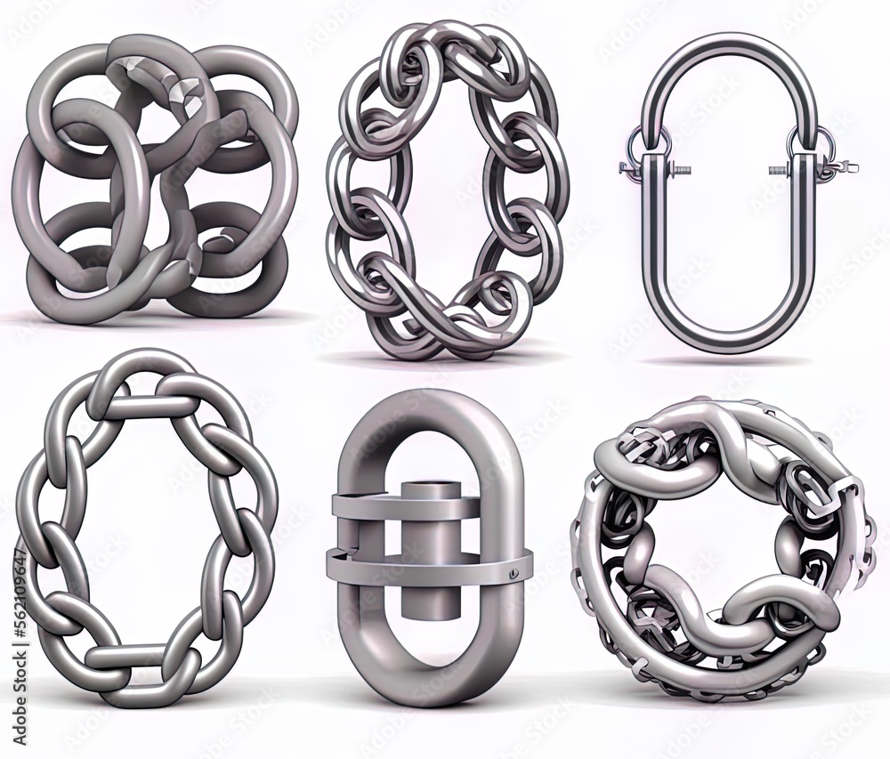 Silver, chrome, or steel bob and padlock chains with interlocking ...