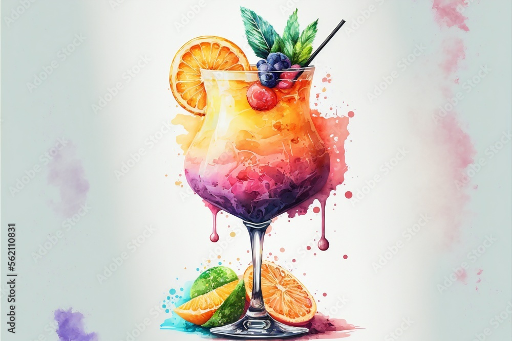 Delicious cocktail with blueberry, orange and mint leaves on a light ...