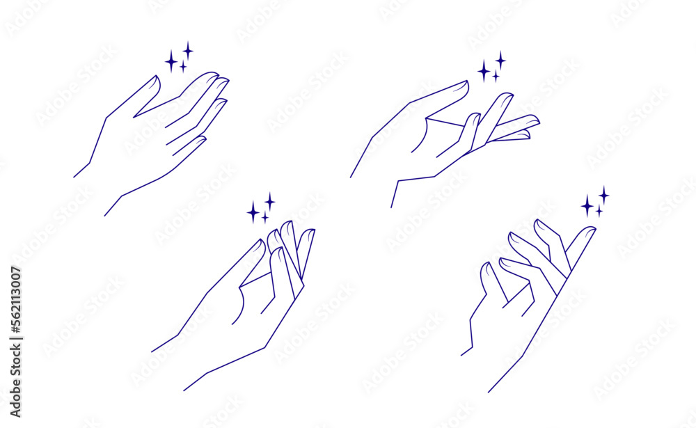 Aesthetic hands vector linear illustrations. Stylized elegant hand ...