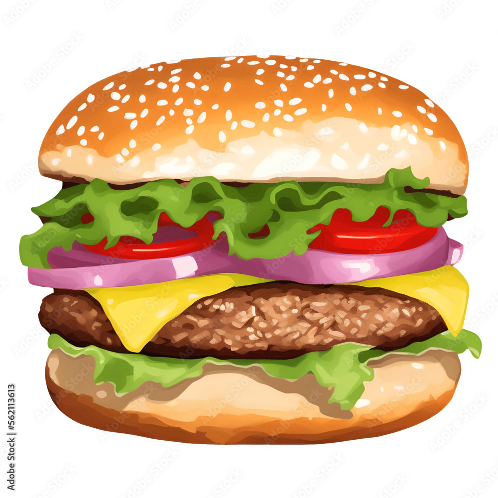 hamburger hand drawn with watercolor painting style illustration Stock ...