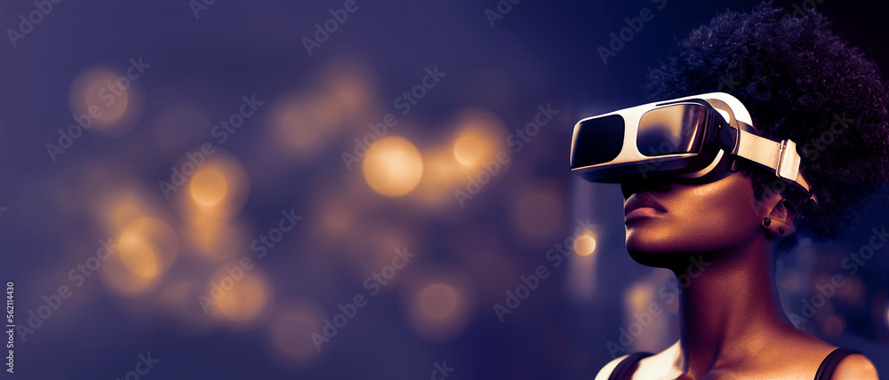 Realistic illustration of a Amazed young woman interacting with virtual ...