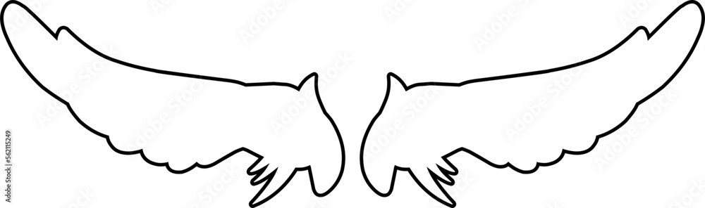 Black wing outline shape. Outline Black wing badge. Wing element ...