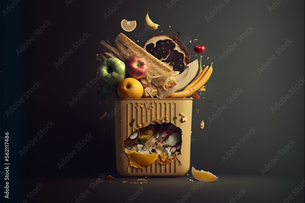 A creative and artistic graphic illustrating food wastage. Food is ...