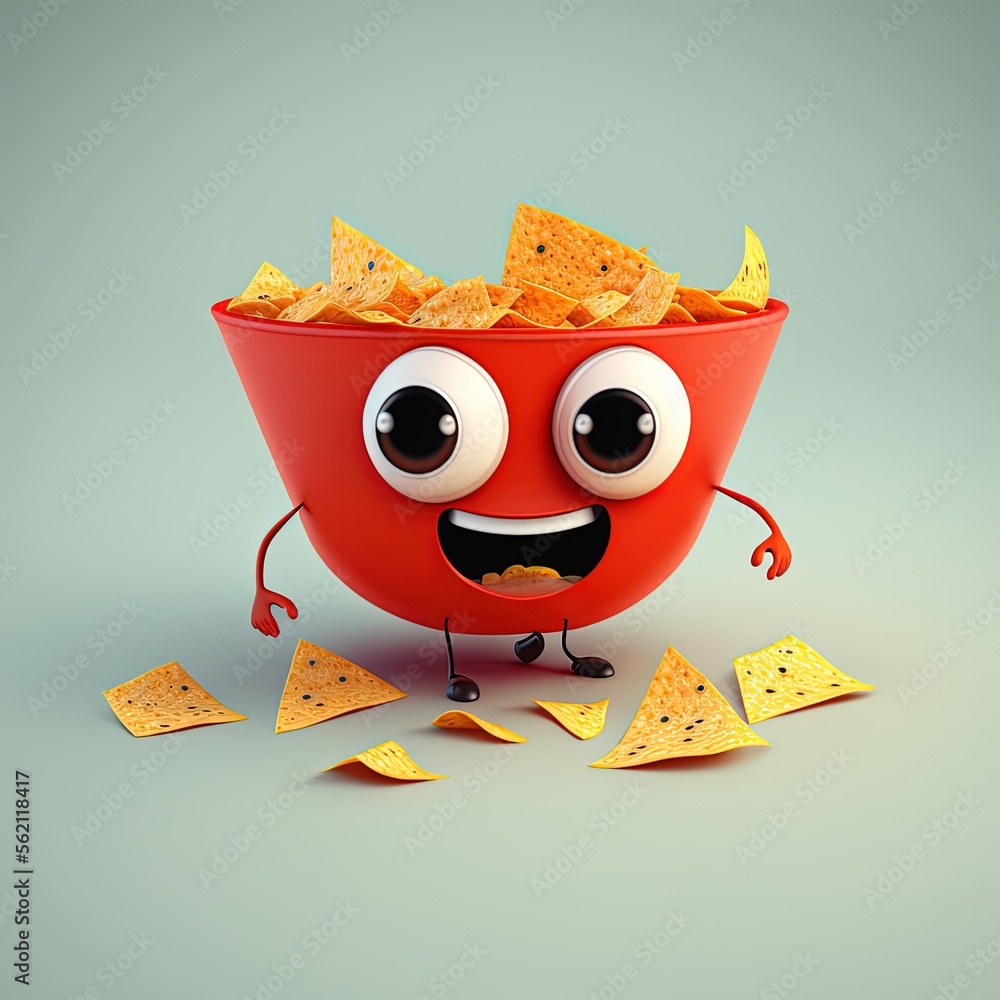 Cute Cartoon Bowl of Chips Character (Generative AI) Stock Illustration ...