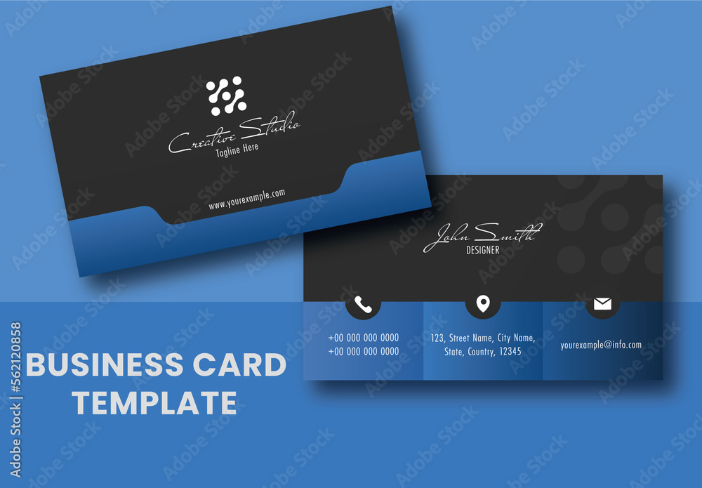 Grey and Blue Business Card Layout Stock Template | Adobe Stock