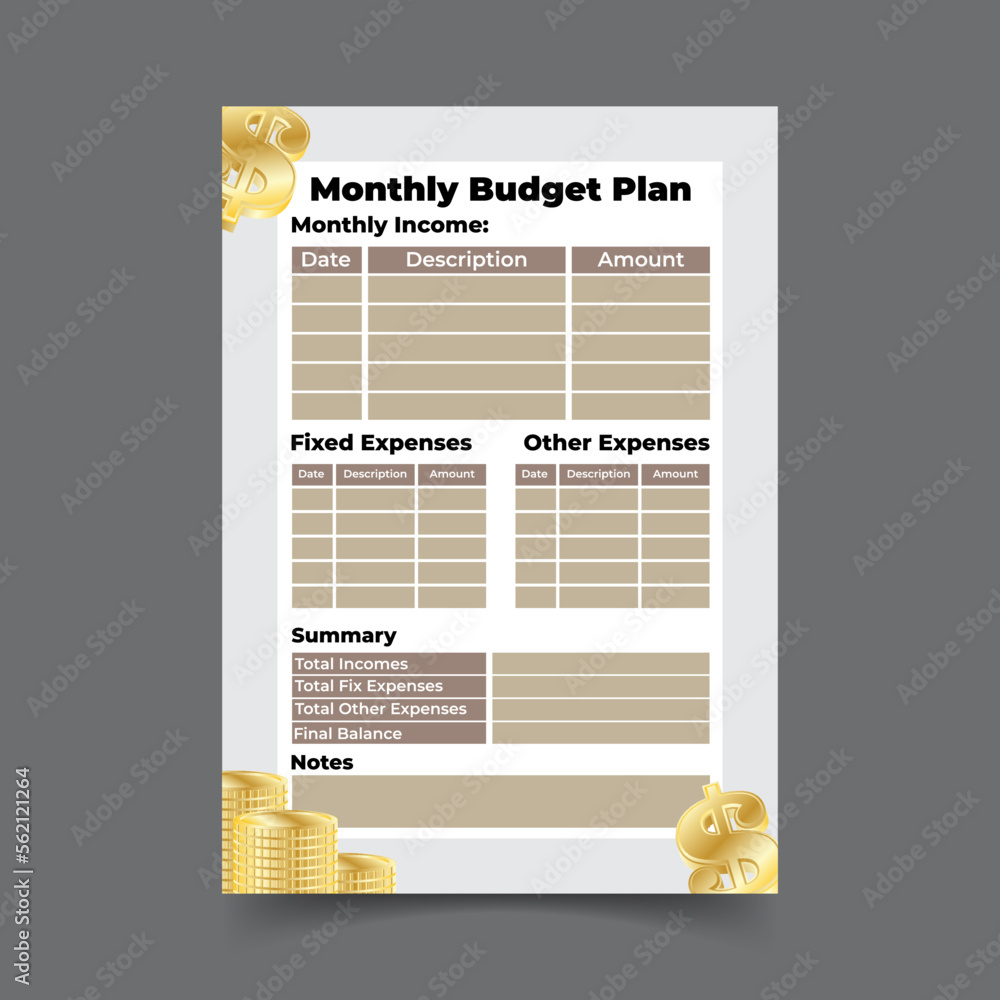 monthly budget plan template, monthly income plan Stock Vector | Adobe ...