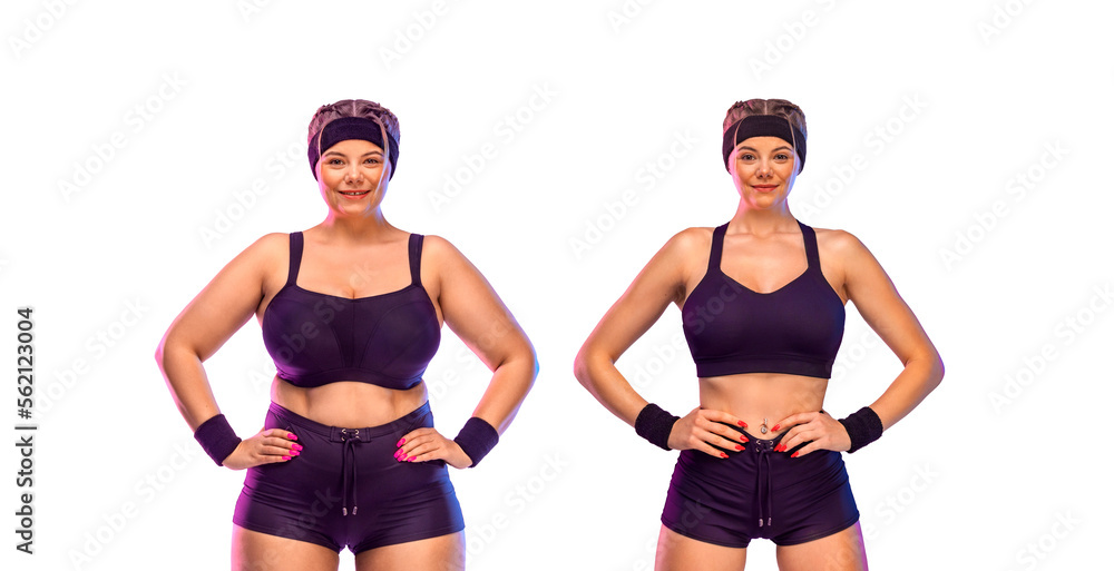 Before and After Weight Loss Fitness Transformation. Woman was fat but ...