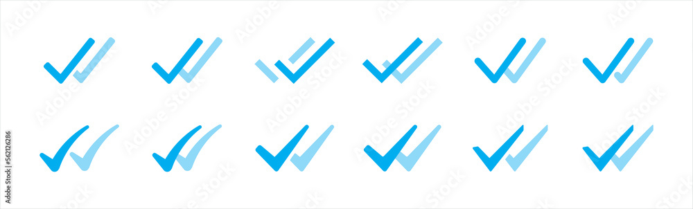 Approval check icon. Blue tick symbol. Quality signs, vector ...