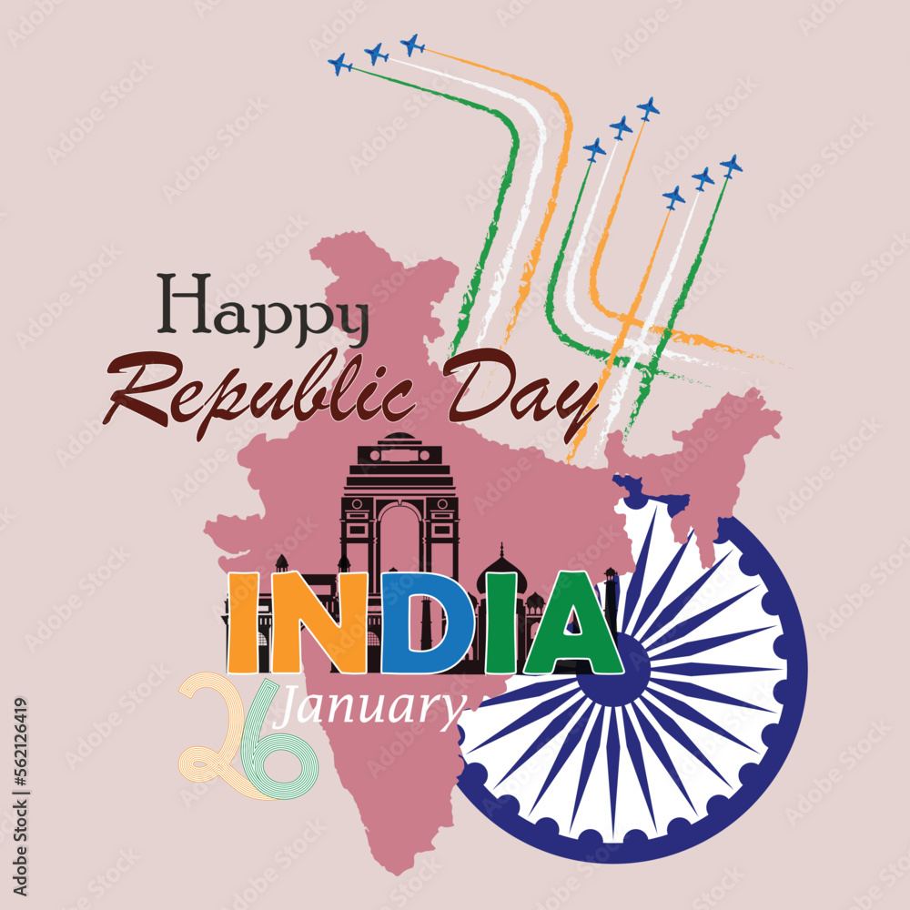 26 January- 74th Happy Republic Day of India celebration. Banner, card ...