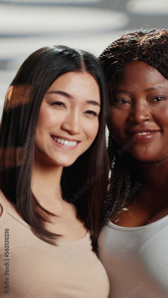 Vertical video: Confident women advertising self love and bodycare ...
