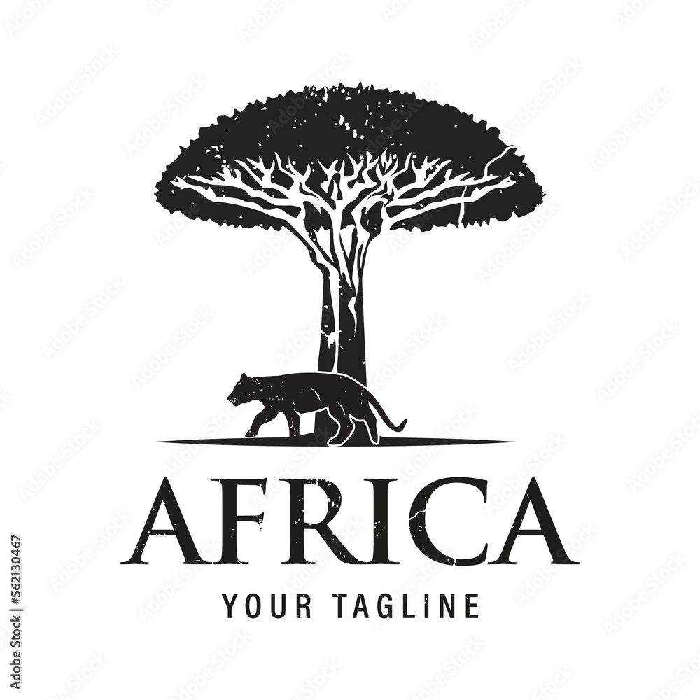 African tree design with Tiger Jaguar Leopard Cheetah Puma Panther ...