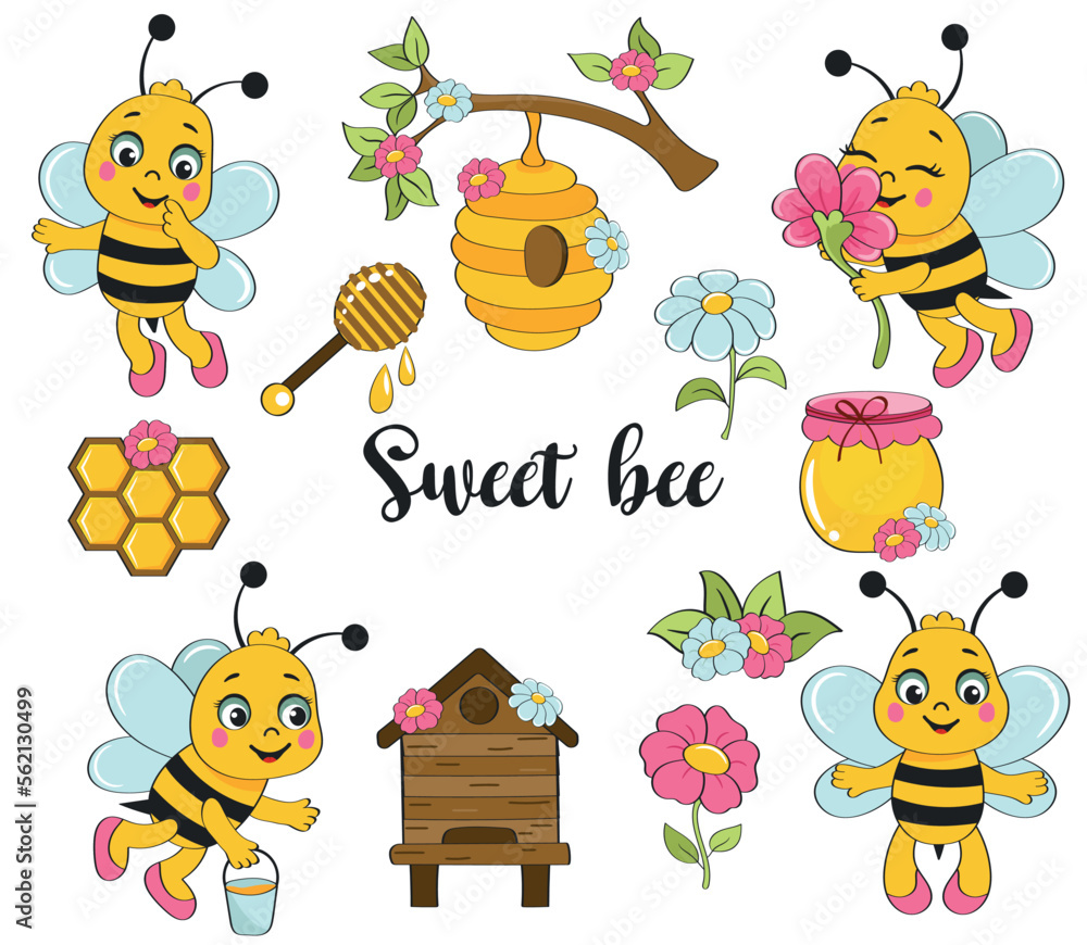 Cute little bee. Cartoon bee clipart. Isolated on white background ...