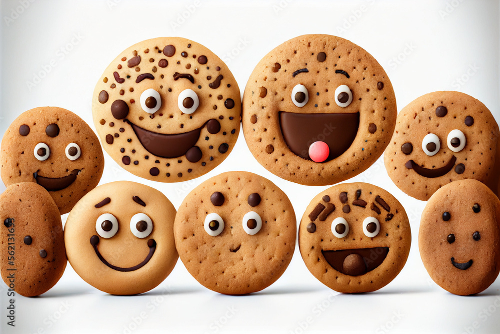 A family of funny cookies with smiling faces as a cheerful illustration ...