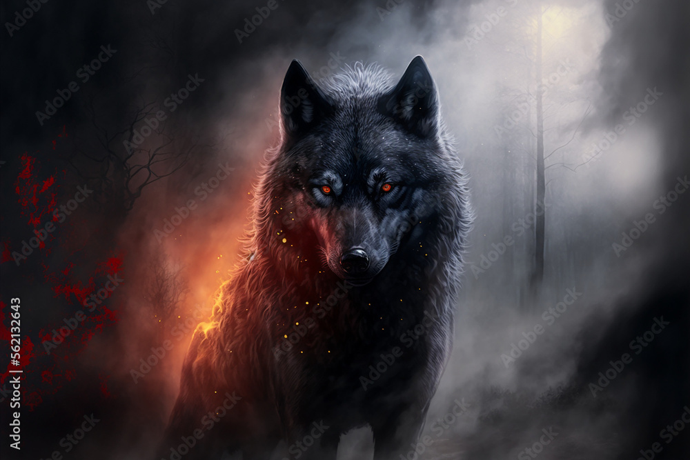 ภาพประกอบสต็อก Lone black wolf conceptual art ภาพ | Adobe Stock