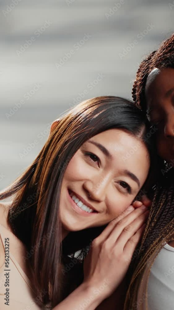 Vertical Video Interracial Girls Expressing Body Positivity And