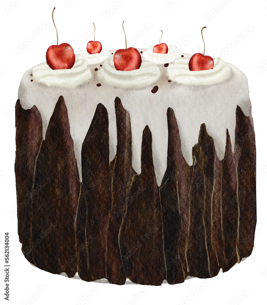 watercolor chocolate cake Stock Illustration | Adobe Stock