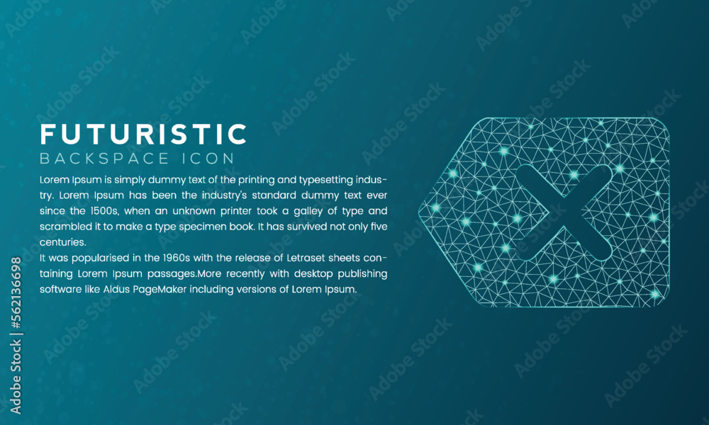 Blue futuristic backspace icon concept with polygon node connected dots ...