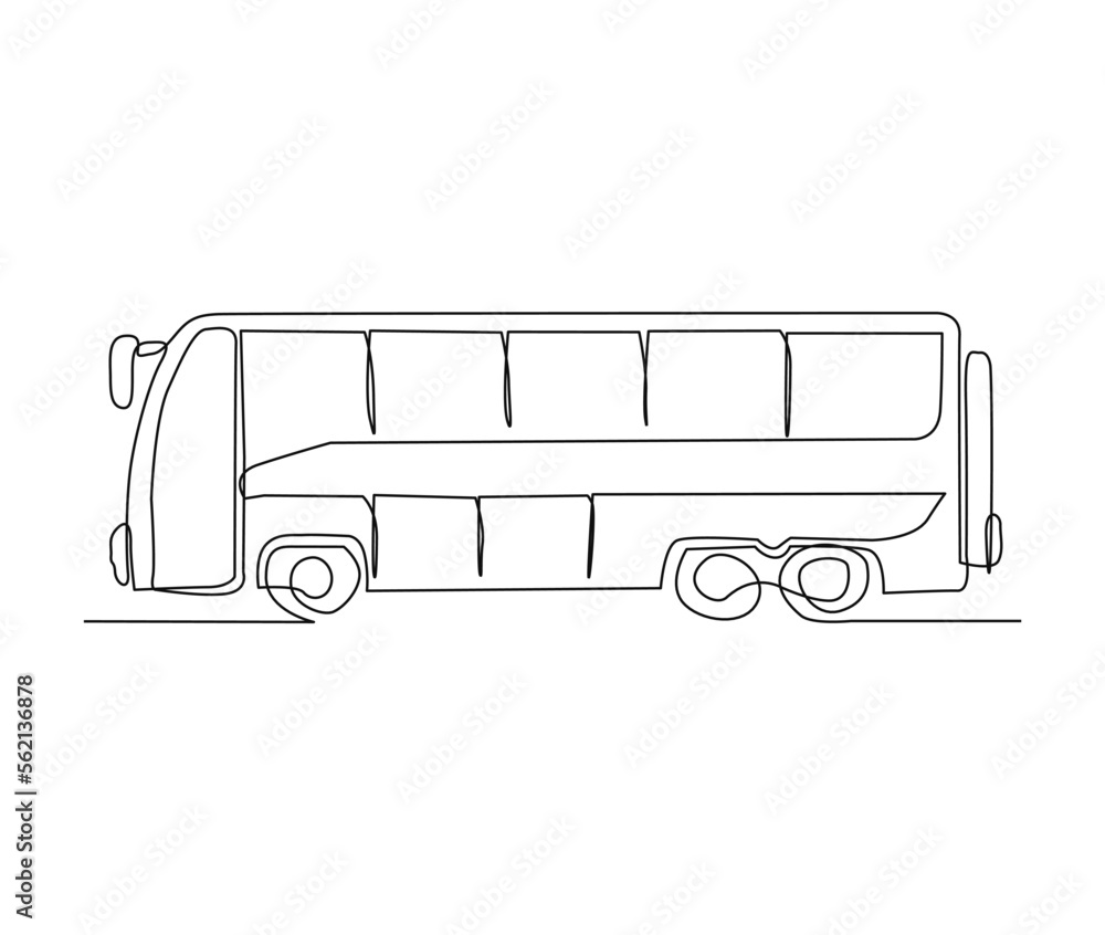 Continuous one line drawing of tourist bus. Simple travel bus line art ...