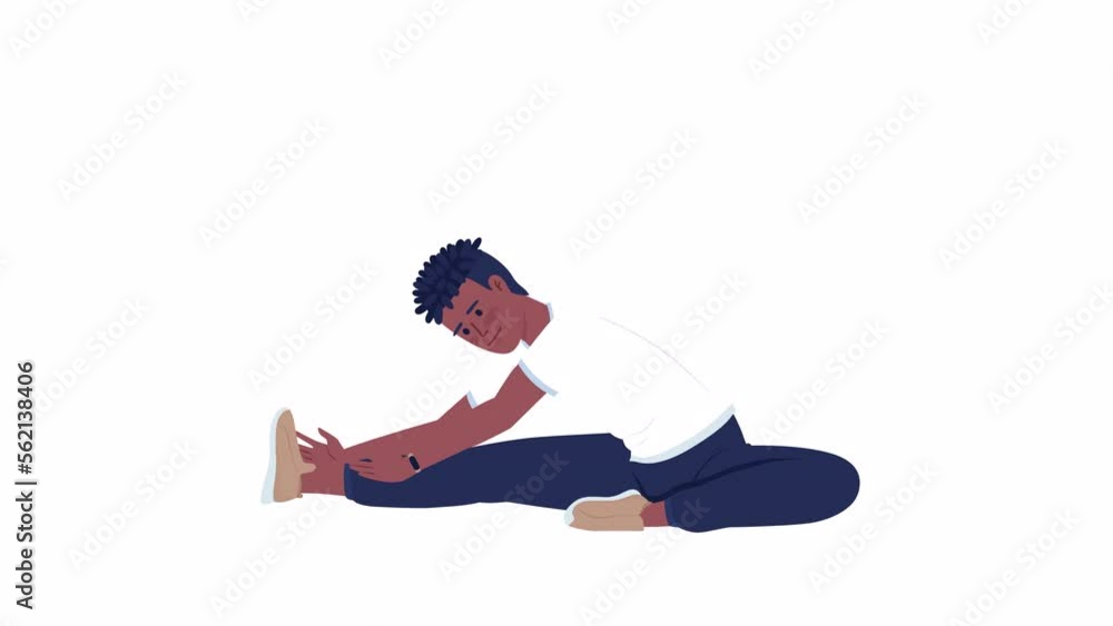 Animated boy training flexibility. Stretching exercise. Full body flat ...