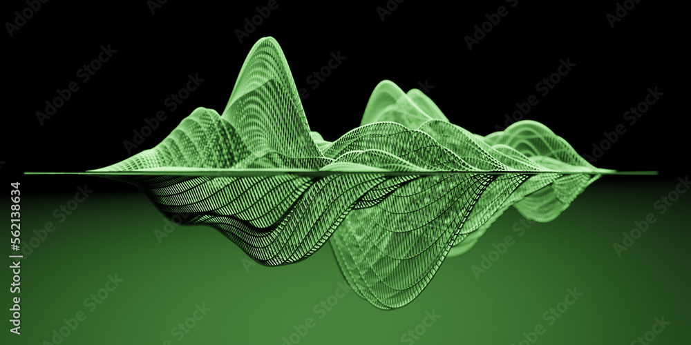 Illustration of abstract green wireframe sound waves, visualization of ...