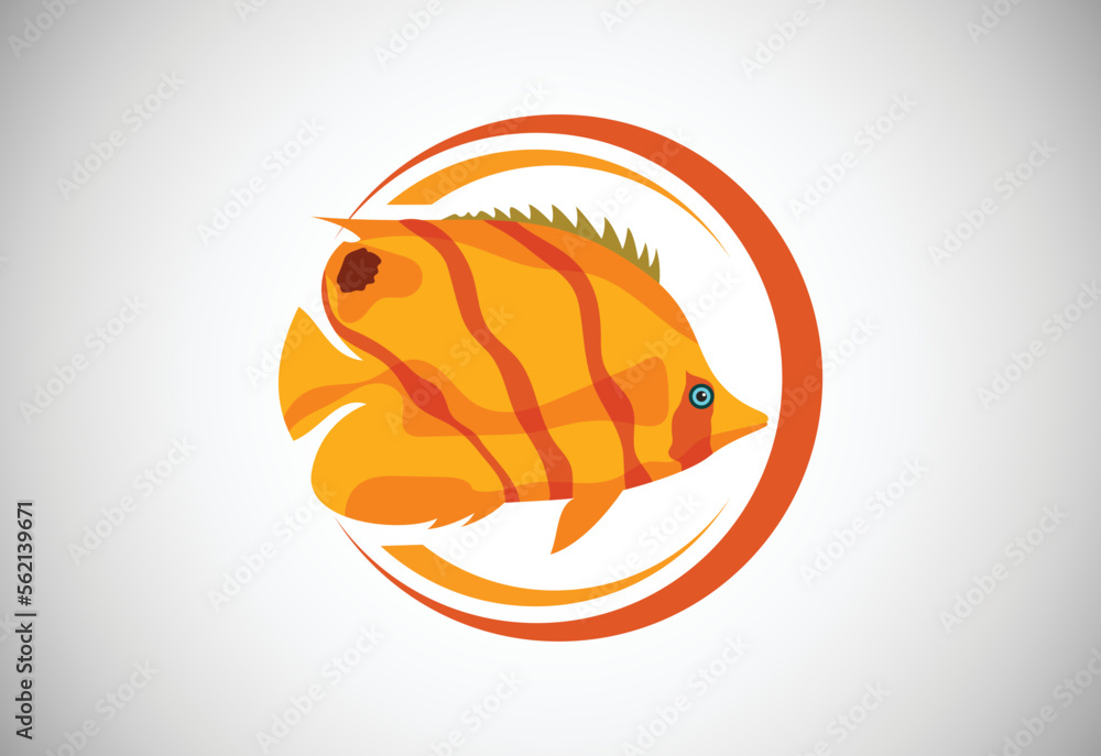 Butterflyfish in a circle. Fish logo design template. Seafood ...