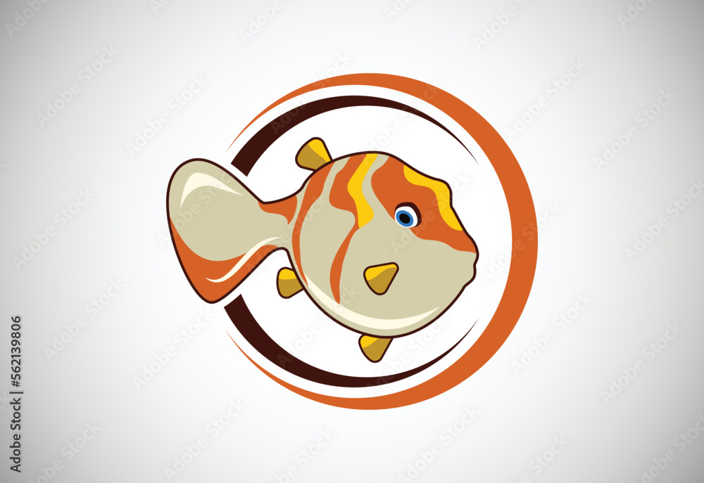 Pufferfish in a circle. Fish logo design template. Seafood restaurant ...