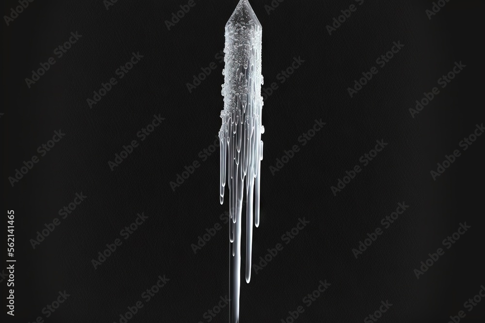 a long ice sculpture hanging from a ceiling in the dark with icicles on ...