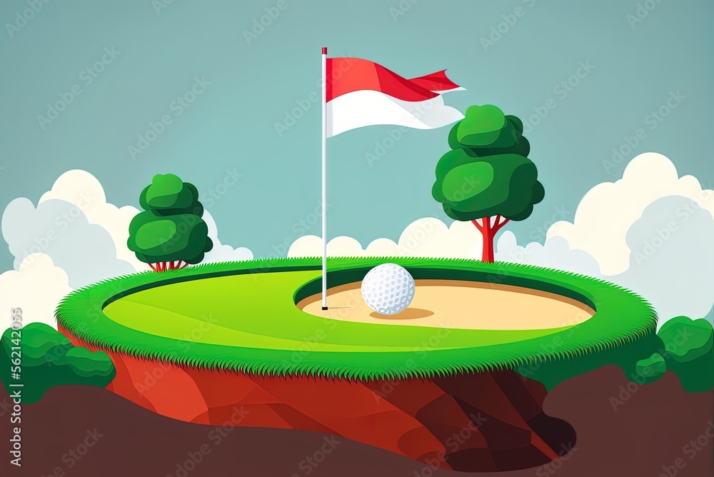Cartoon summer scene of a golf course, complete with green grass, sand ...