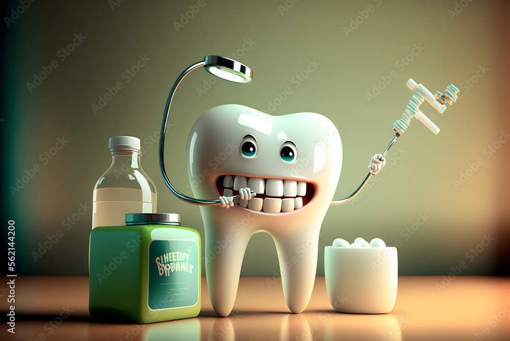 3D art of a tooth brushing tooth generative ai Stock Illustration ...