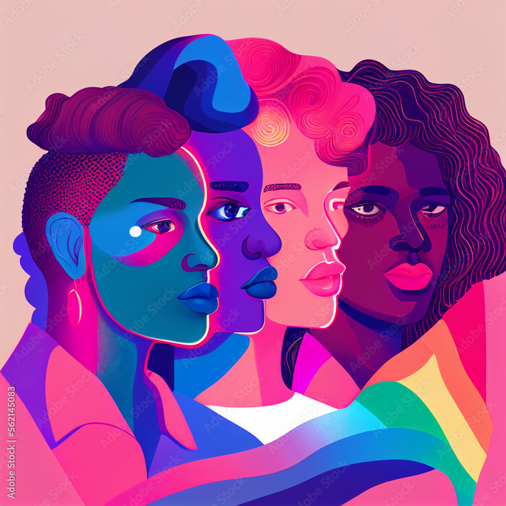 Four BIPOC Pink Blue Purple Abstract Illustration Woman Indigenous ...