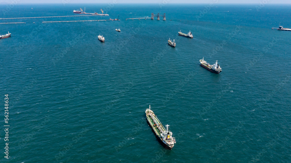 Aerial top view of Oil, Chemical LPG tanker ship Oversea transportation ...
