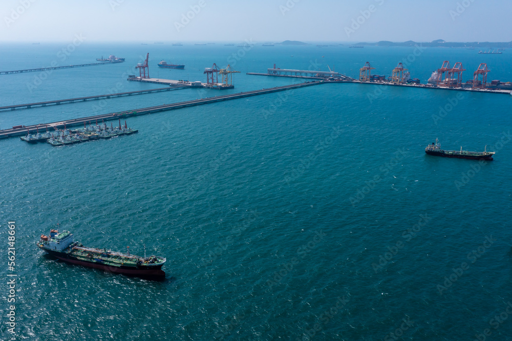 Aerial top view of Oil, Chemical LPG tanker ship Oversea transportation ...