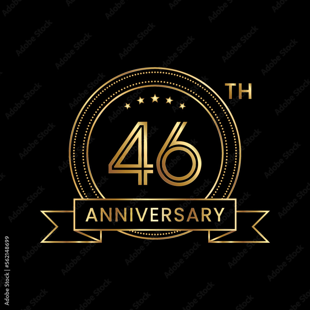 Vetor de 46th Anniversary Template design with golden text and ribbon ...