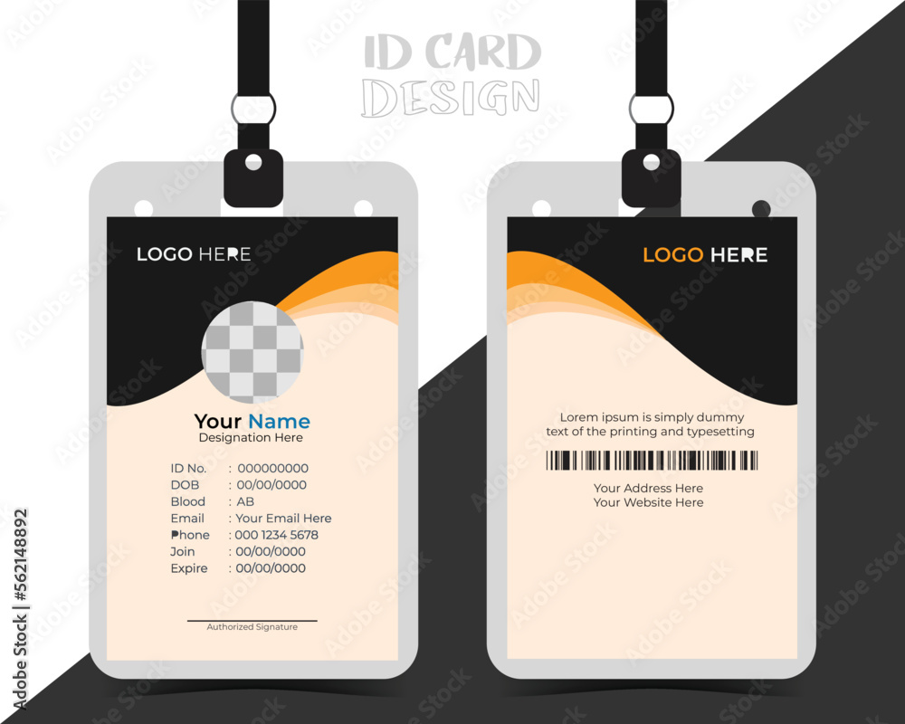 Vetor de Vector id card template with clasp and lanyard. Black and ...