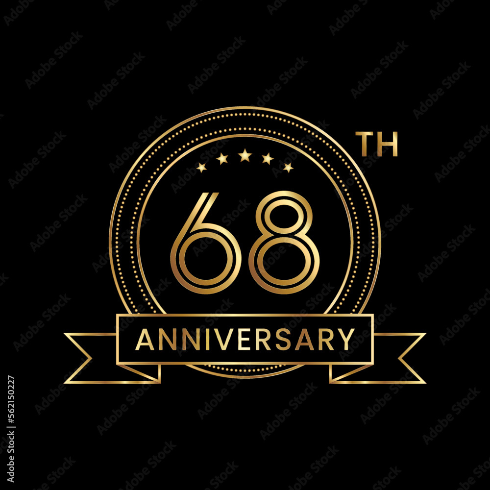 68th Anniversary Template design with golden text and ribbon. Logo ...