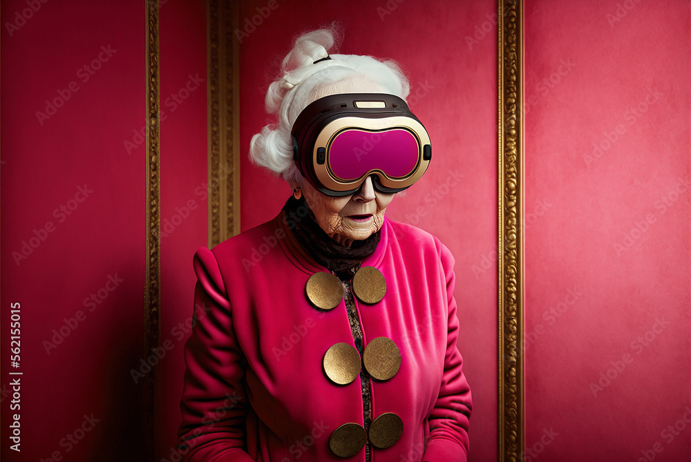 Generative AI artwork of senior lady experiencing cyberspace in VR ...