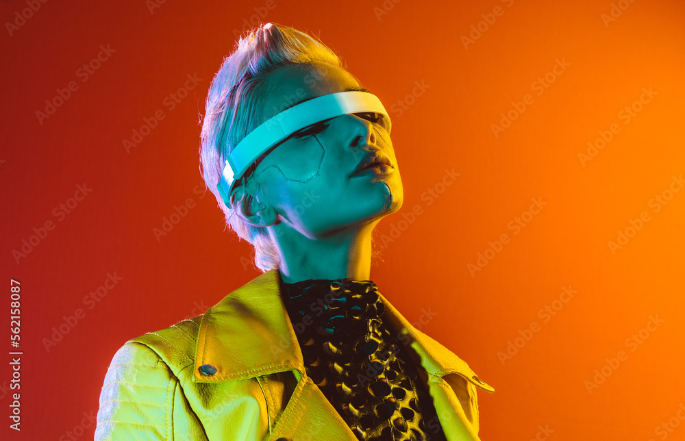 Representation of a bionic super human with advanced technology parts ...