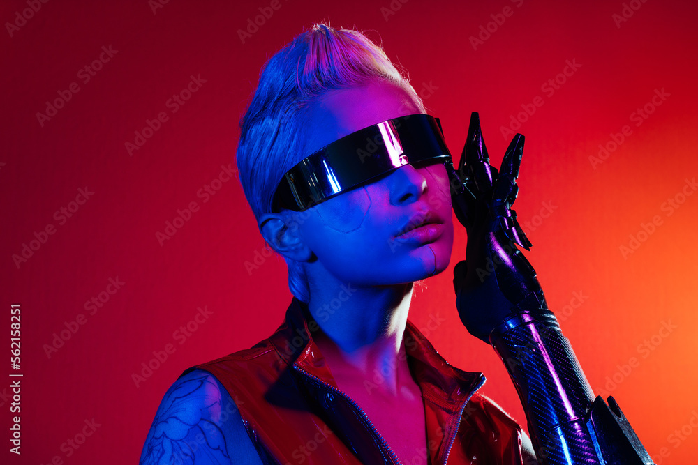 Representation of a bionic super human with advanced technology parts ...