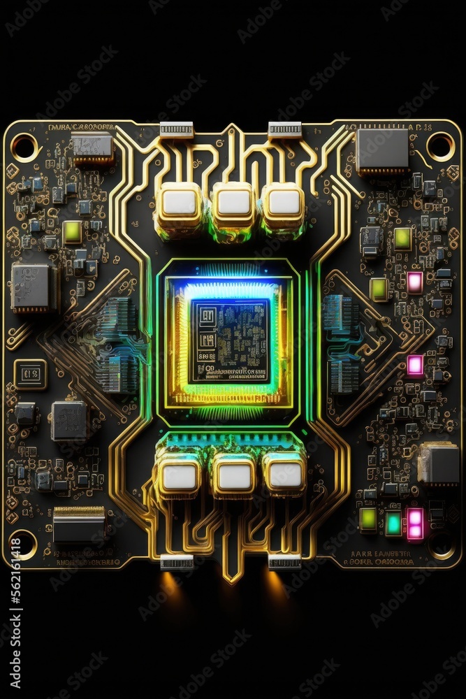 Electronic chip, abstract imaginary technological background, part of ...