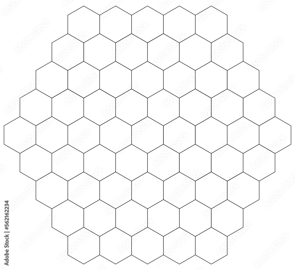 Hexagon from smal hexagons. Transparent background, black strokes. (PNG ...