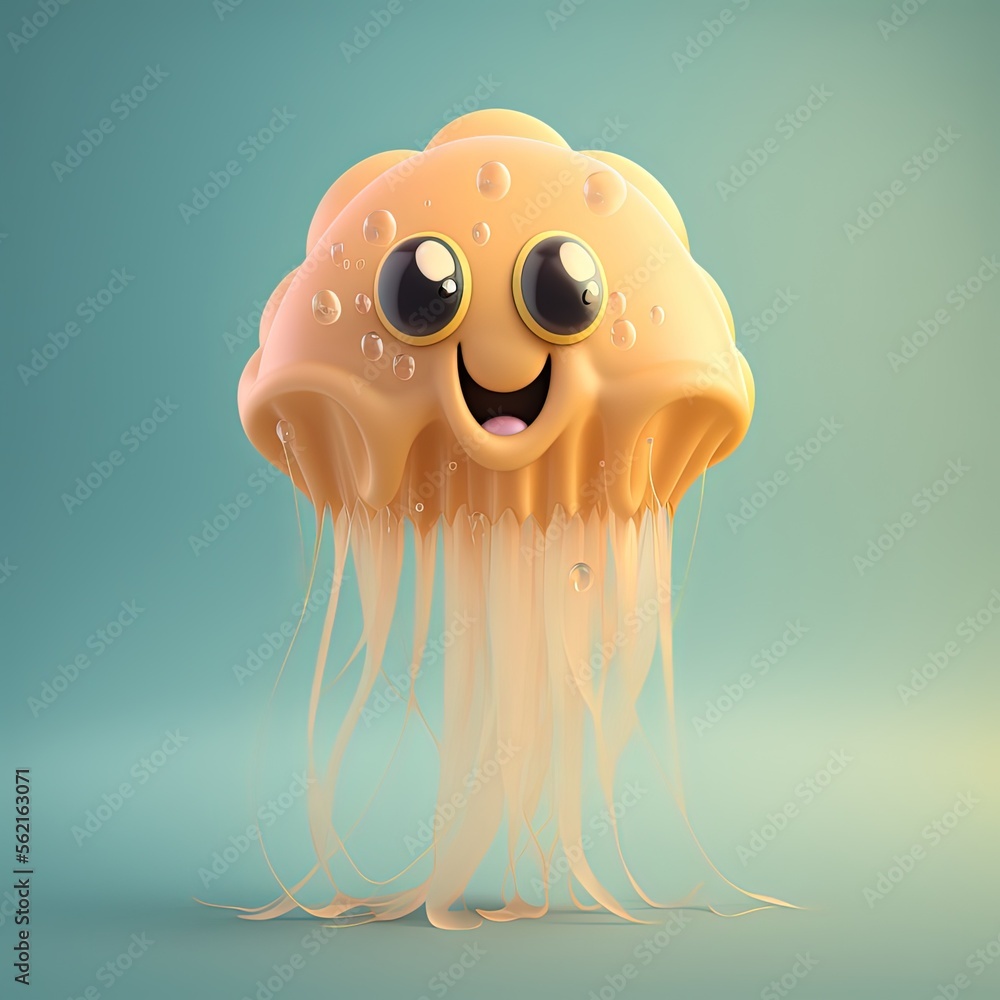 Cute Cartoon JellyFish Character (Generative AI) Stock Illustration ...