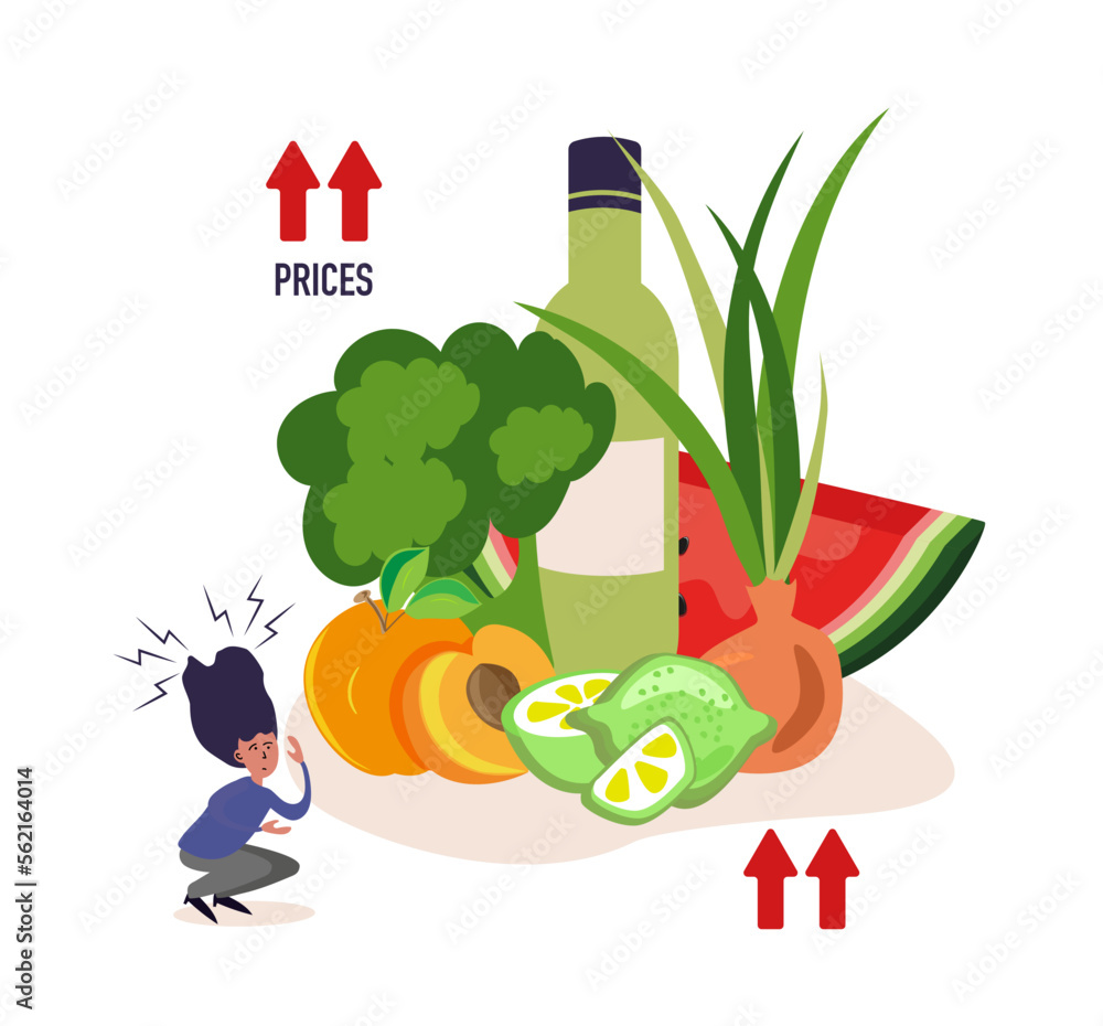 Inflation Food crisis, Woman Scary of Inflation. Grocery goods prices ...