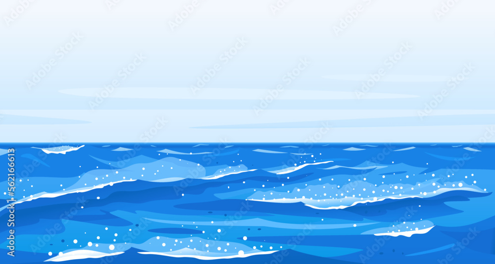 Ocean waves nature background illustration, sea waves in windy cool ...