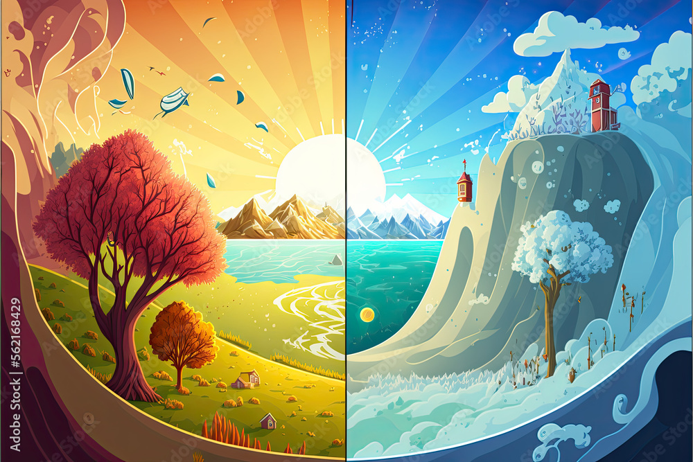 Stunning 2 Seasons Cartoon Style Poster - Adobe IllustratorPhotoshop ...