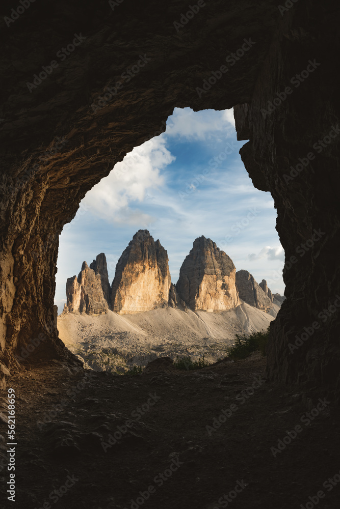 Stunning view of the Three Peaks of Lavaredo, (Tre cime di Lavaredo ...