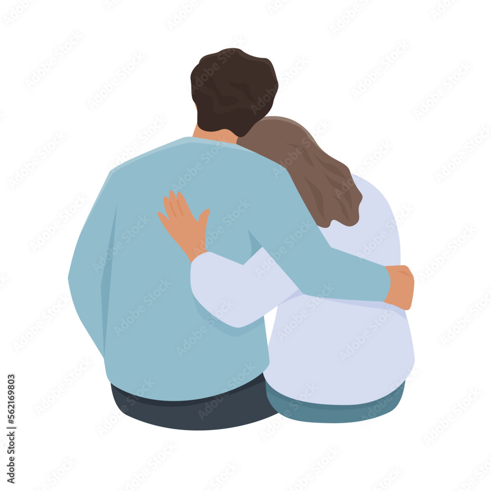 Man and woman are sitting embracing. Back view isolated color vector ...