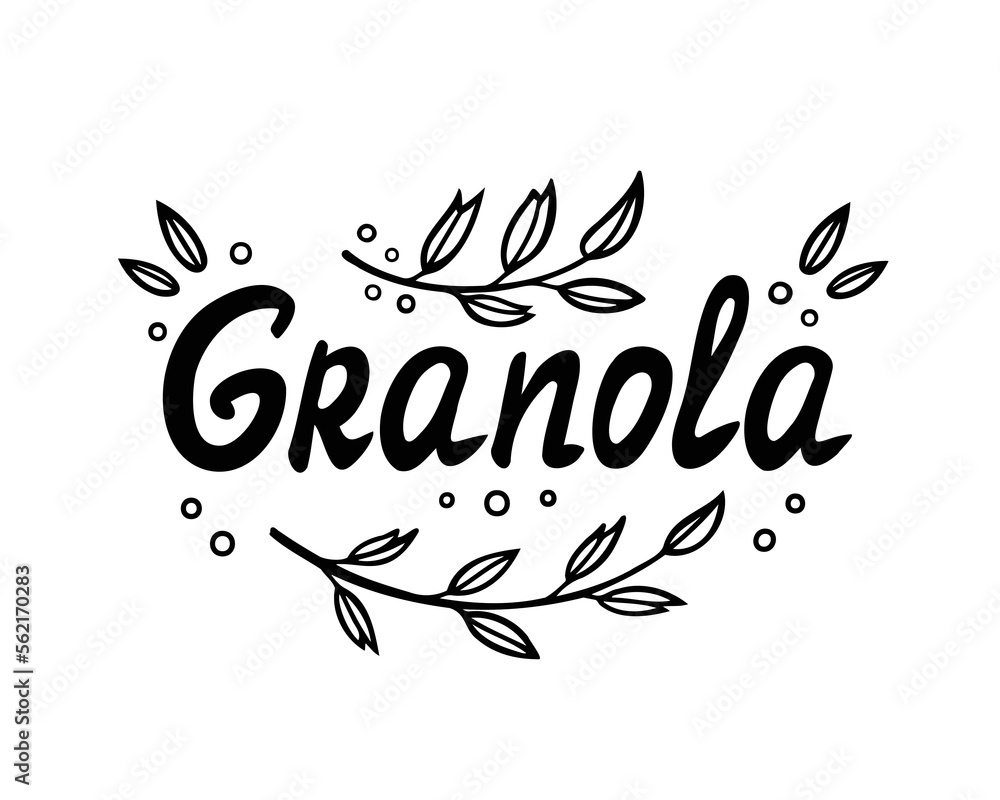 Granola lettering, logotype. Muesli, packaging design emblem with ...
