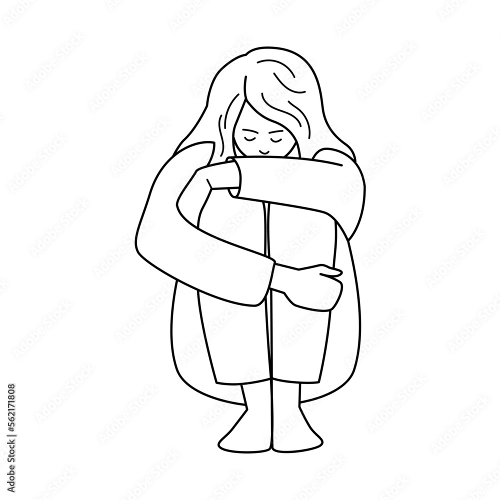 Sad woman is sitting on the floor. Front view vector isolated ...